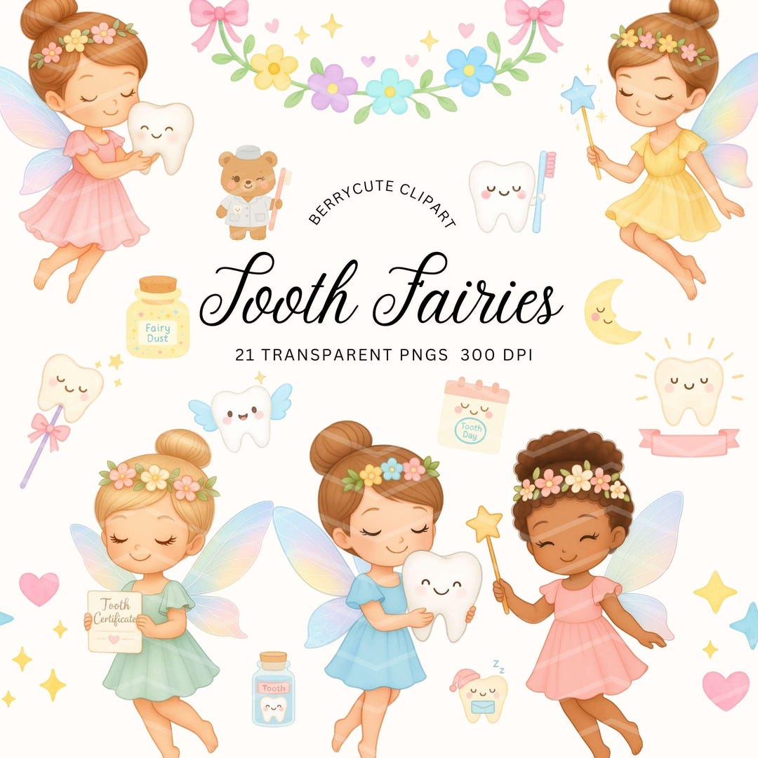 Tooth Fairy Clipart Bundle, Fairy Clipart for Kids, Kawaii Dentist ...
