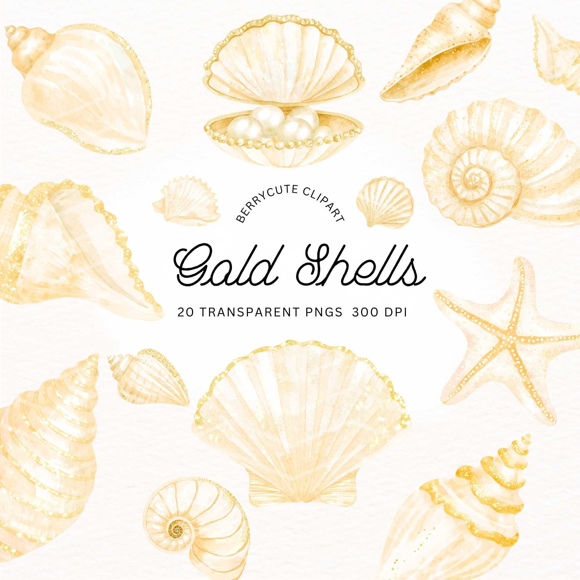 Gold Seashell Clipart Pack, Iridescent Beige Mermaid Shells Png ...