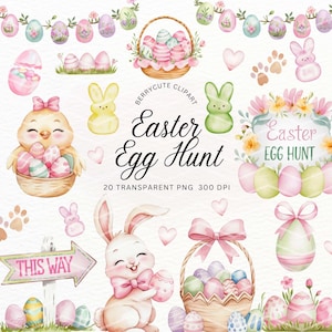 Easter Egg Hunt Clipart Pack, Egg Hunt Png, Cute Bunny PNG, Pastel Eggs ...
