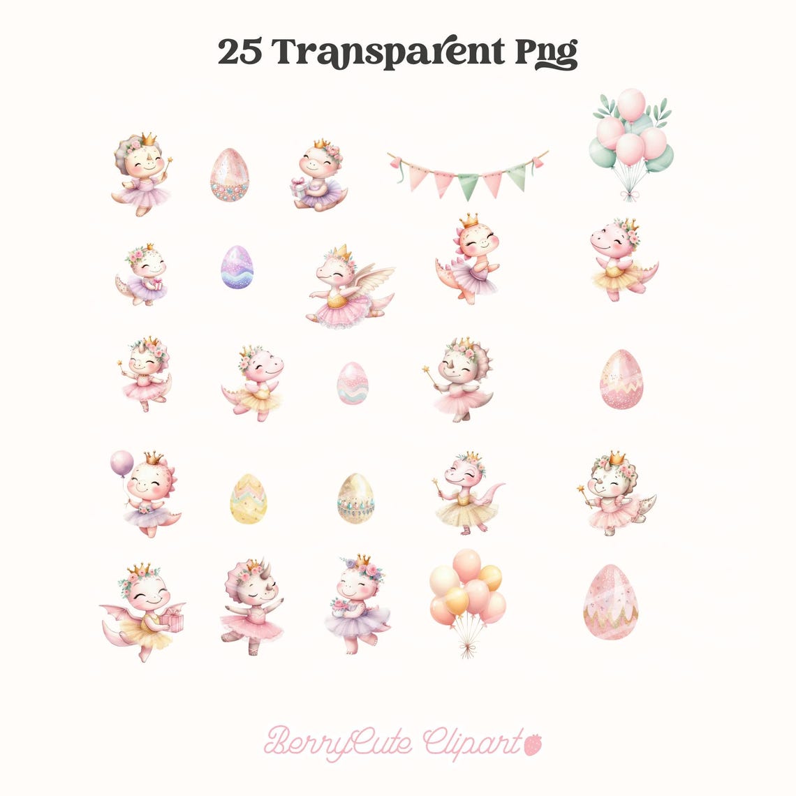 Dinosaur Princess Clipart Pack, Girly Dinosaur Clipart, Cute Dino ...