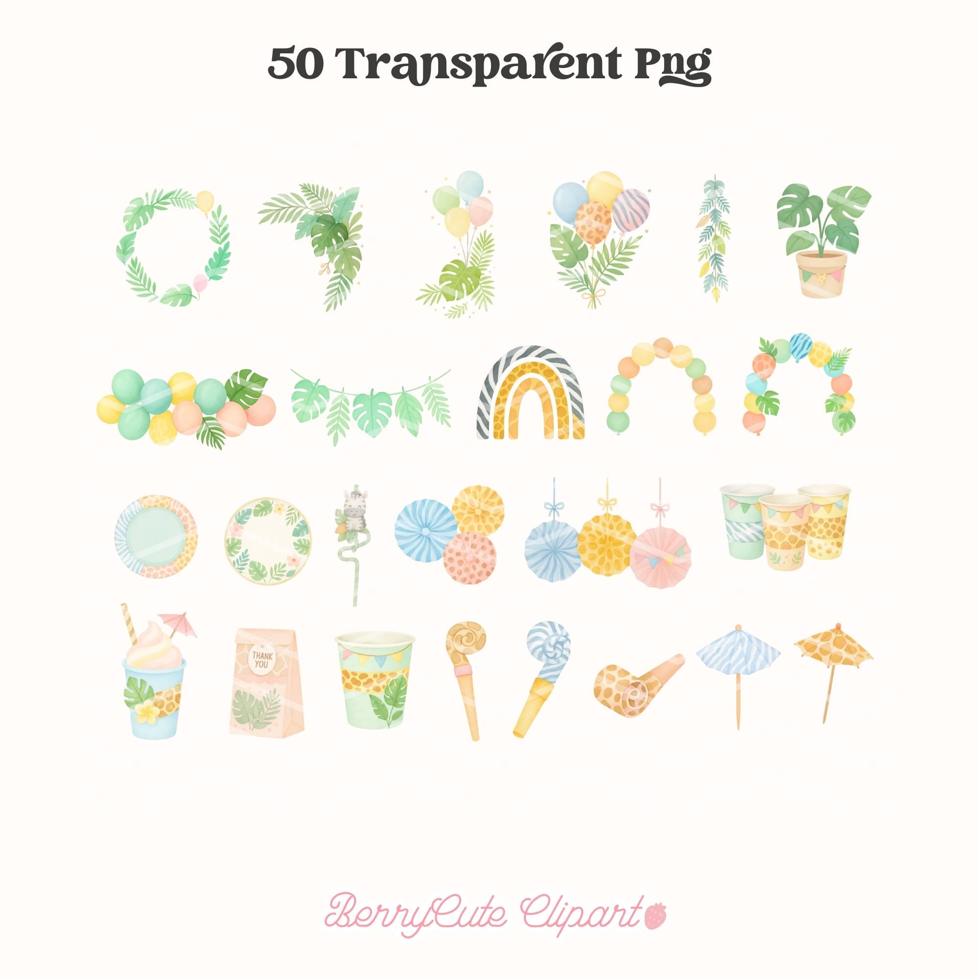 Safari Party Clipart Bundle, Watercolor Safari Animals, Jungle Birthday ...