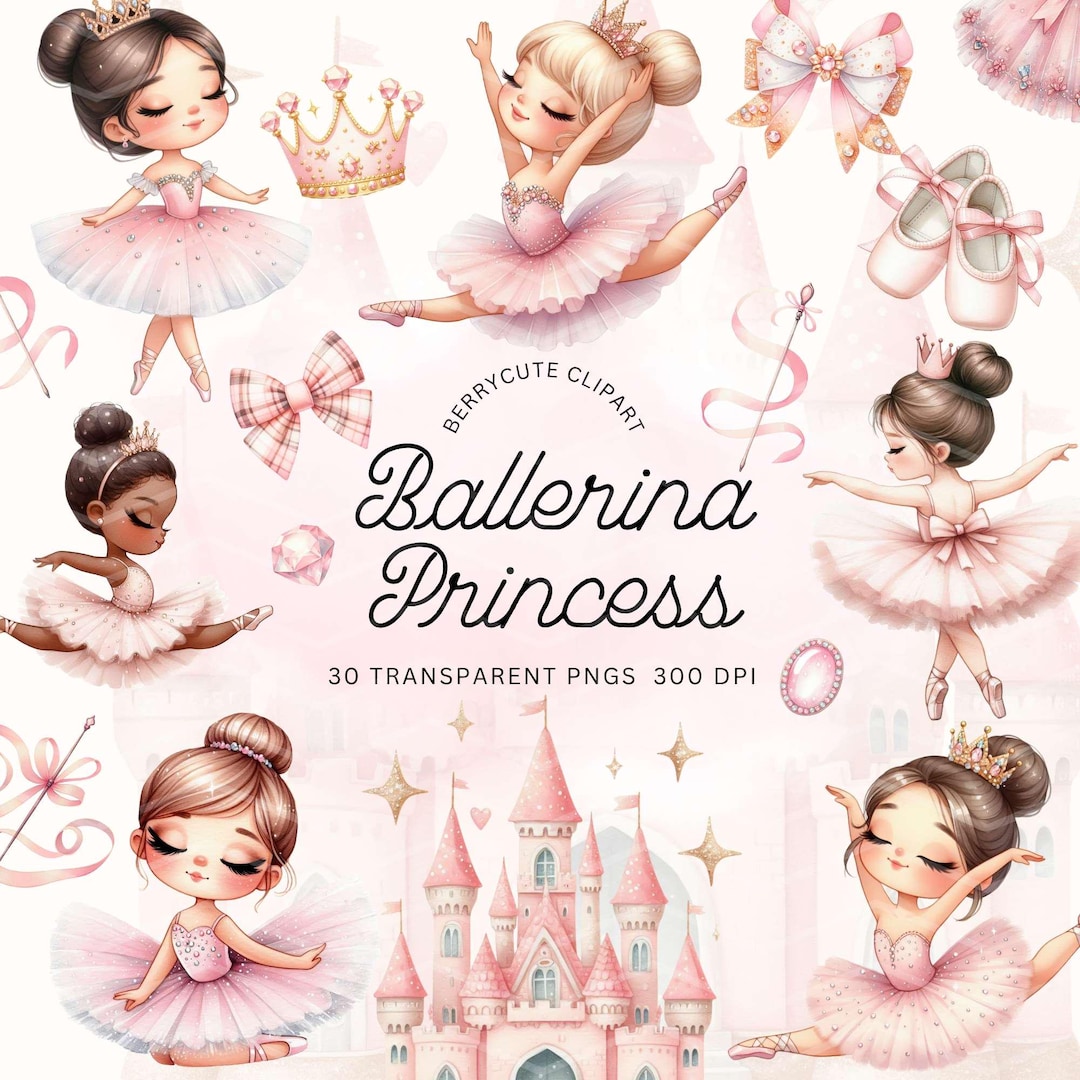 Princess Ballerina Clipart Pack, Pink Princess Clipart, Cute Ballerinas ...
