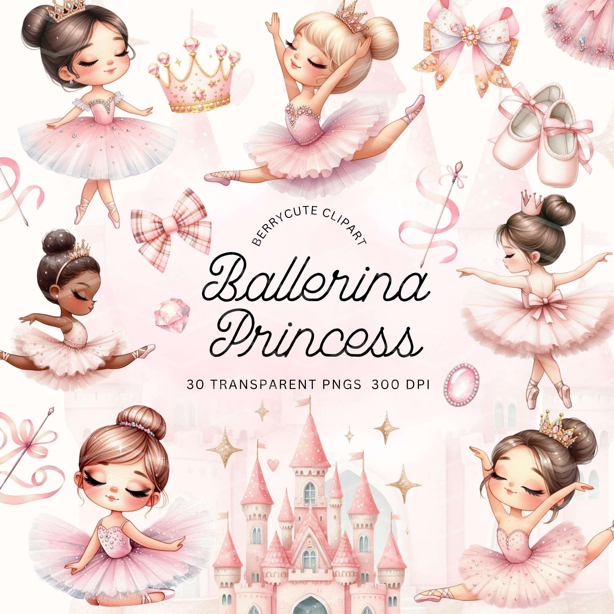 Princess Ballerina Clipart Pack, Pink Princess Clipart, Cute Ballerinas ...