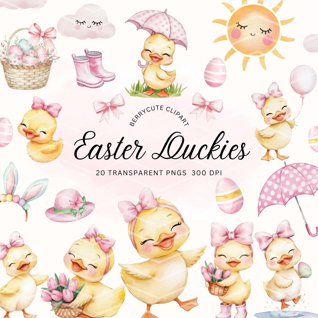Spring Ducks Clipart Pack, Easter Duck Clipart, Pink Girl Ducks, for ...
