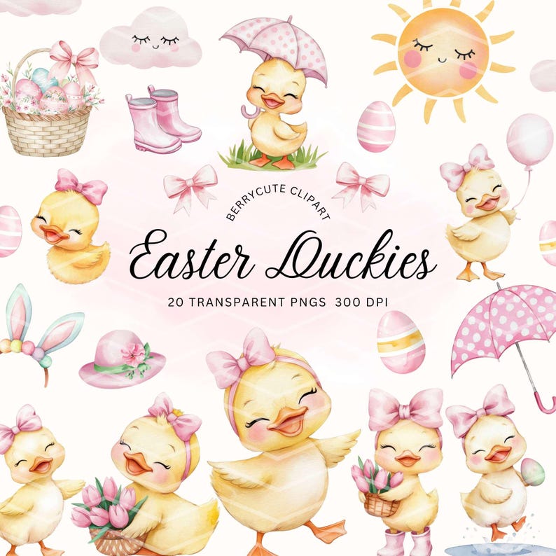 Spring Ducks Clipart Pack, Easter Duck Clipart, Pink Girl Ducks, for ...