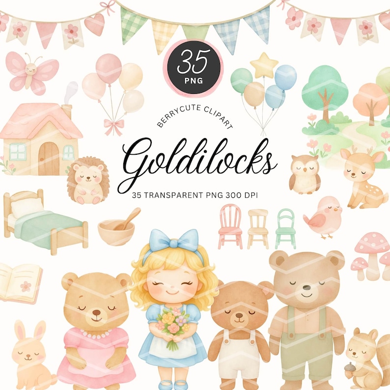 Goldilocks Clipart Set, Fairy Tale Clipart, Goldilocks and Friends Art ...