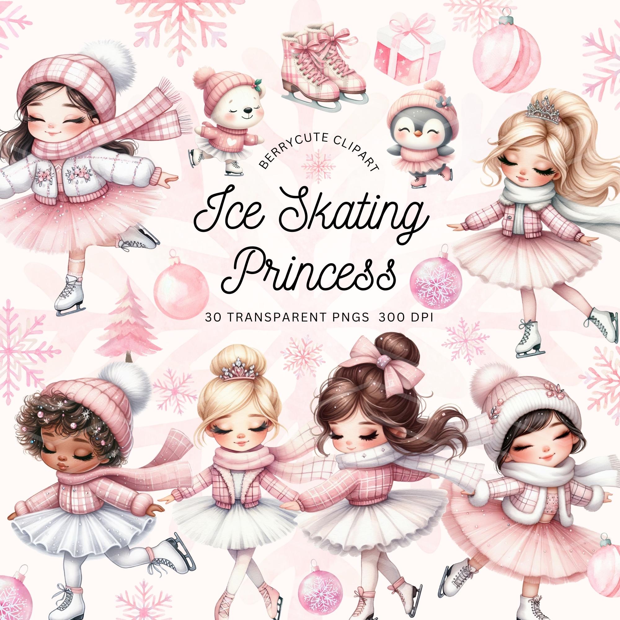 Pink Ice Skating Princess Clipart, Christmas Ballerina Clipart, Ice ...