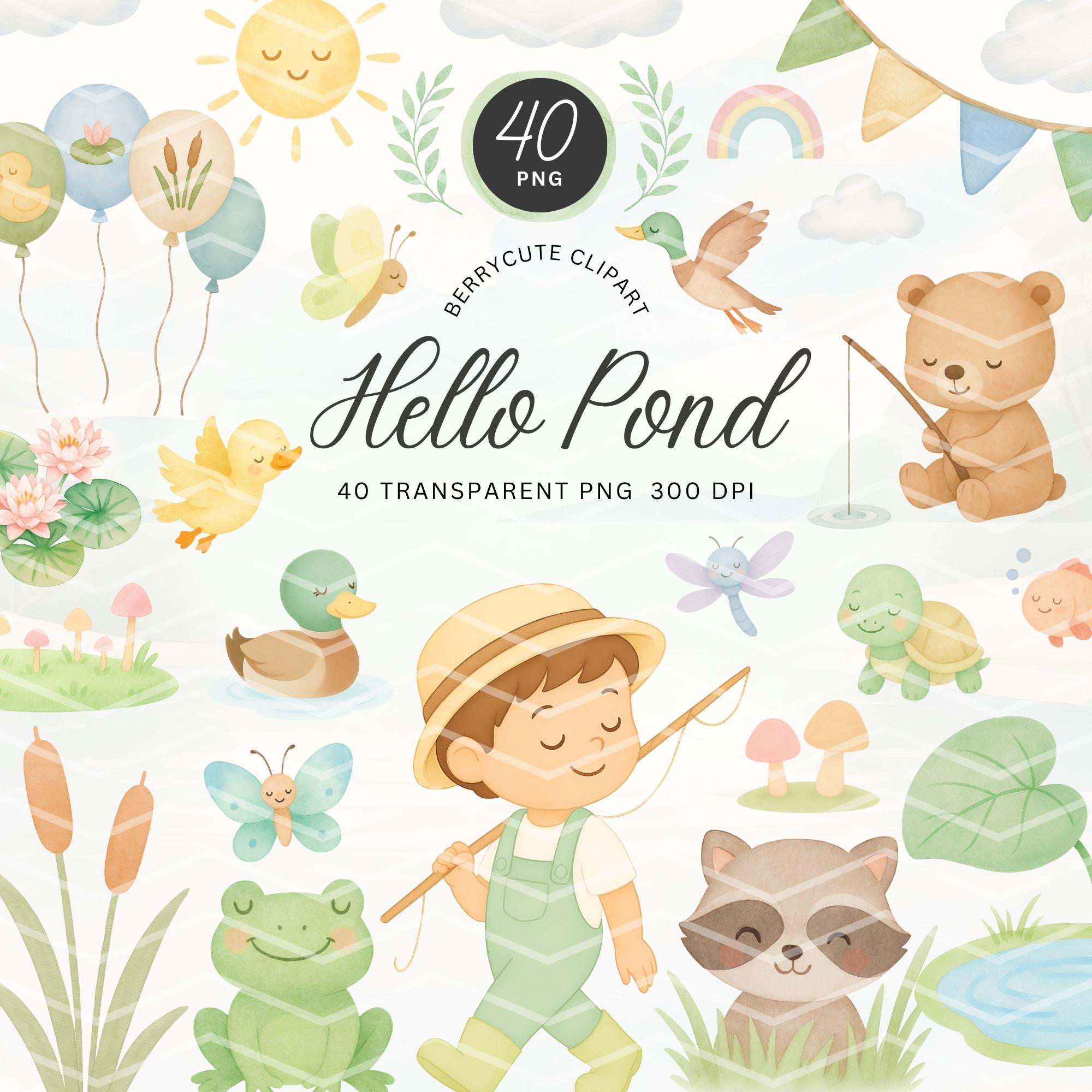 Pond Life Clipart Bundle, Pond Scene Clipart, Frog Clipart, Duck Pond ...