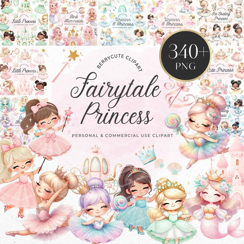 340+ Princess Clipart Bundle, Cute Princess Png, Ballerina Princess Clipart, Fairy Tale Clipart ...