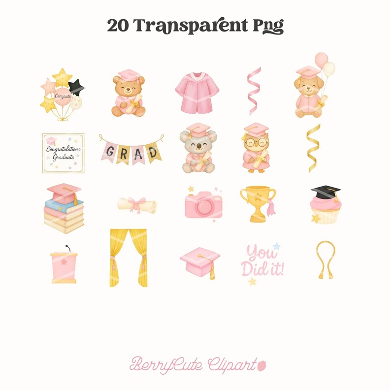 Graduation Animals Clipart, Class of 2025 PNG, Kindergarten Graduation ...