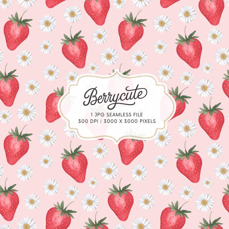 Strawberry Daisy Seamless Pattern, Strawberry Digital Paper, Pastel ...