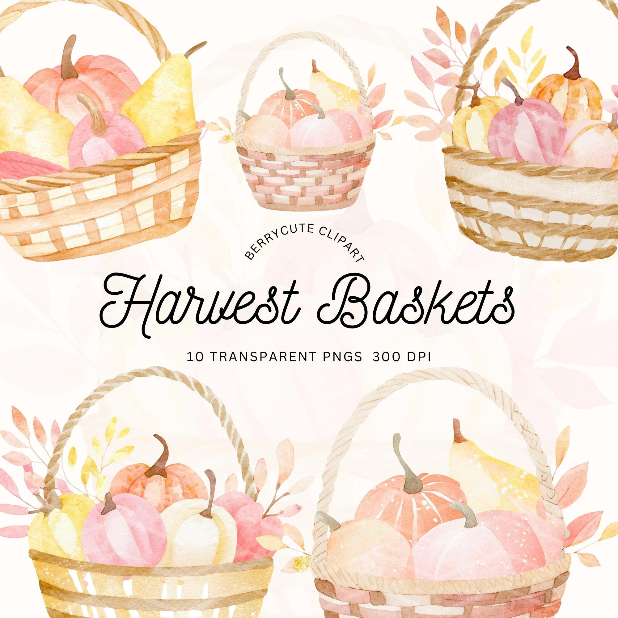 Autumn Harvest Basket Clipart Pack, Harvest Clipart, Pumpkin Clipart ...