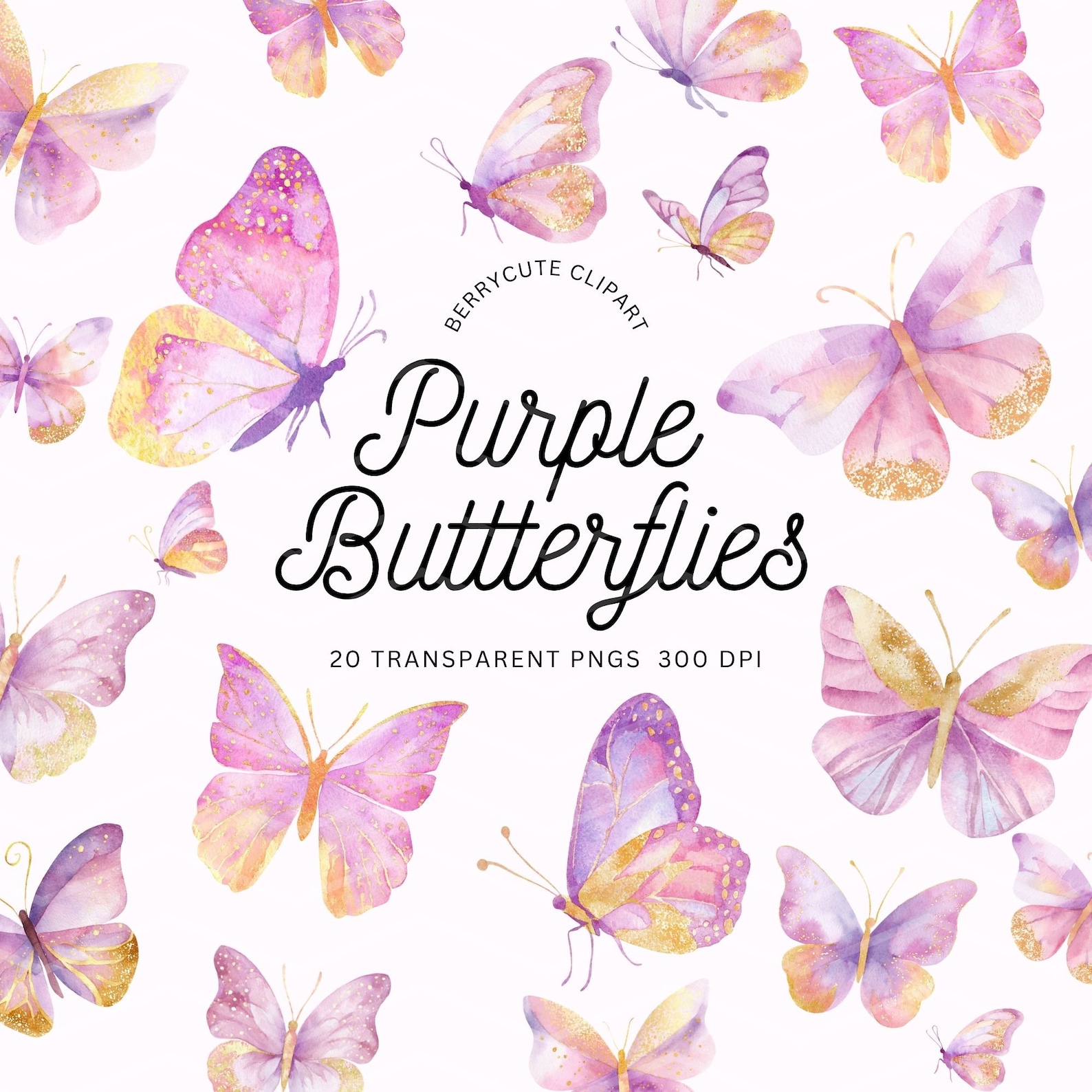 Purple Pink Butterfly Clipart Pack, Purple Butterflies Clip Art ...