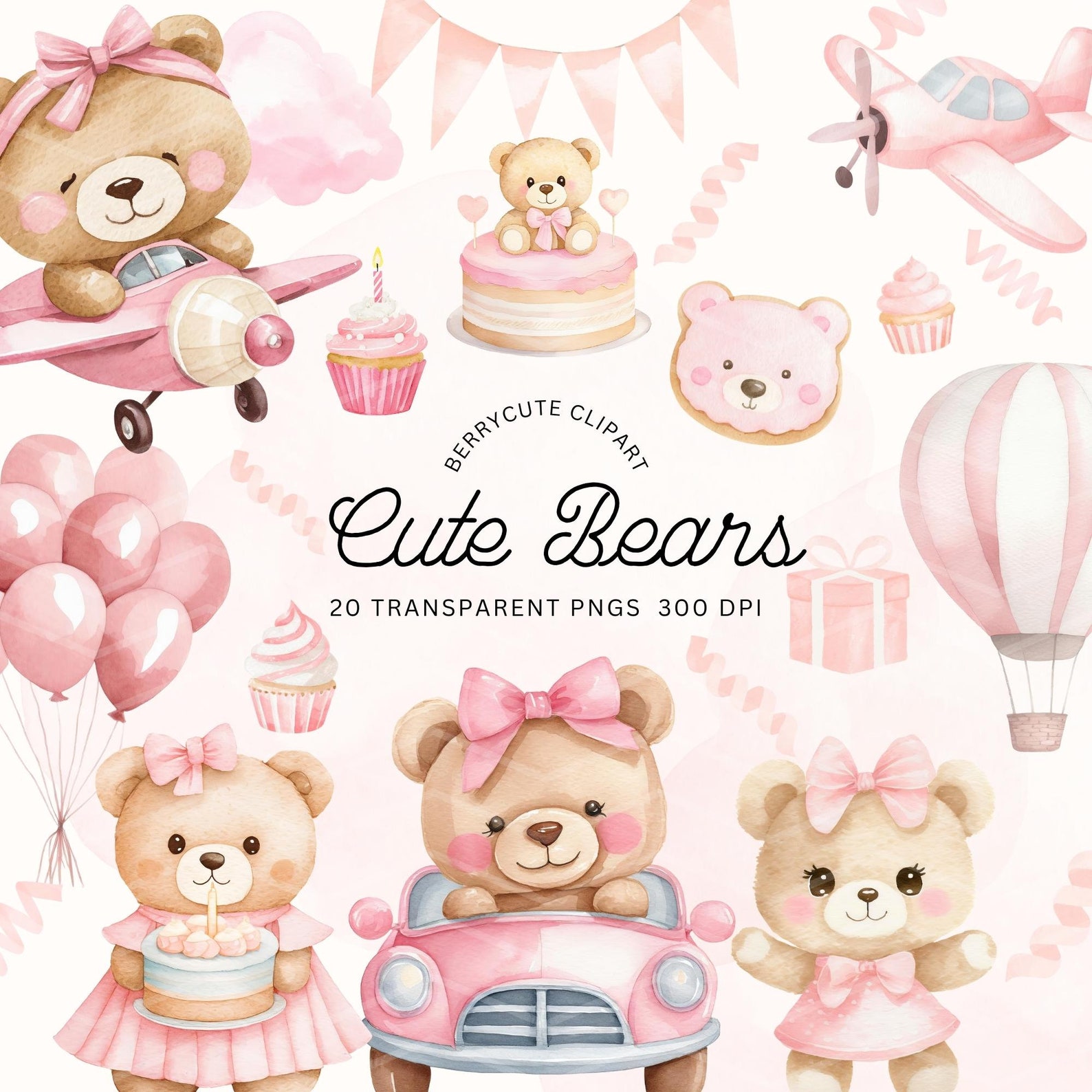 Pink Watercolor Teddy Bear Clipart, Pink Teddy, Boho Teddy Bear, Hot ...
