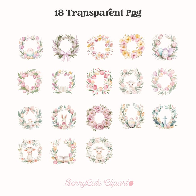 Spring Floral Wreath Clipart Pack, Flower Wreaths Png, Spring ...