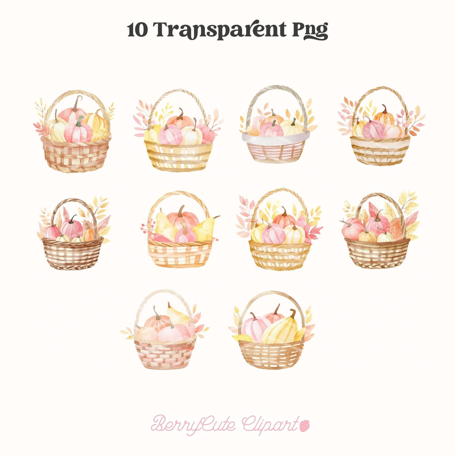 Autumn Harvest Basket Clipart Pack, Harvest Clipart, Pumpkin Clipart ...