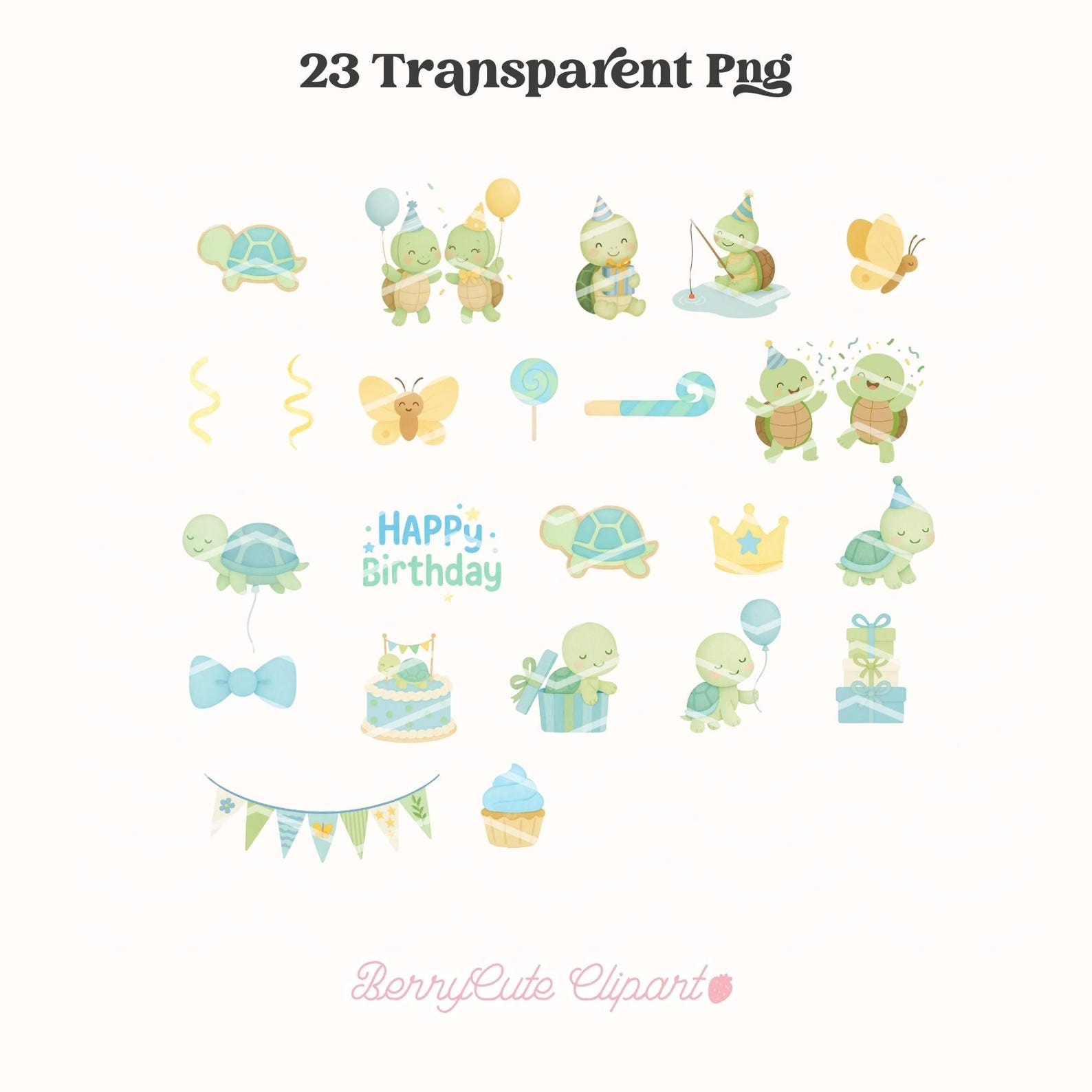 Turtle Party Clipart Set, Cute Turtle Clipart, Watercolor Turtle ...