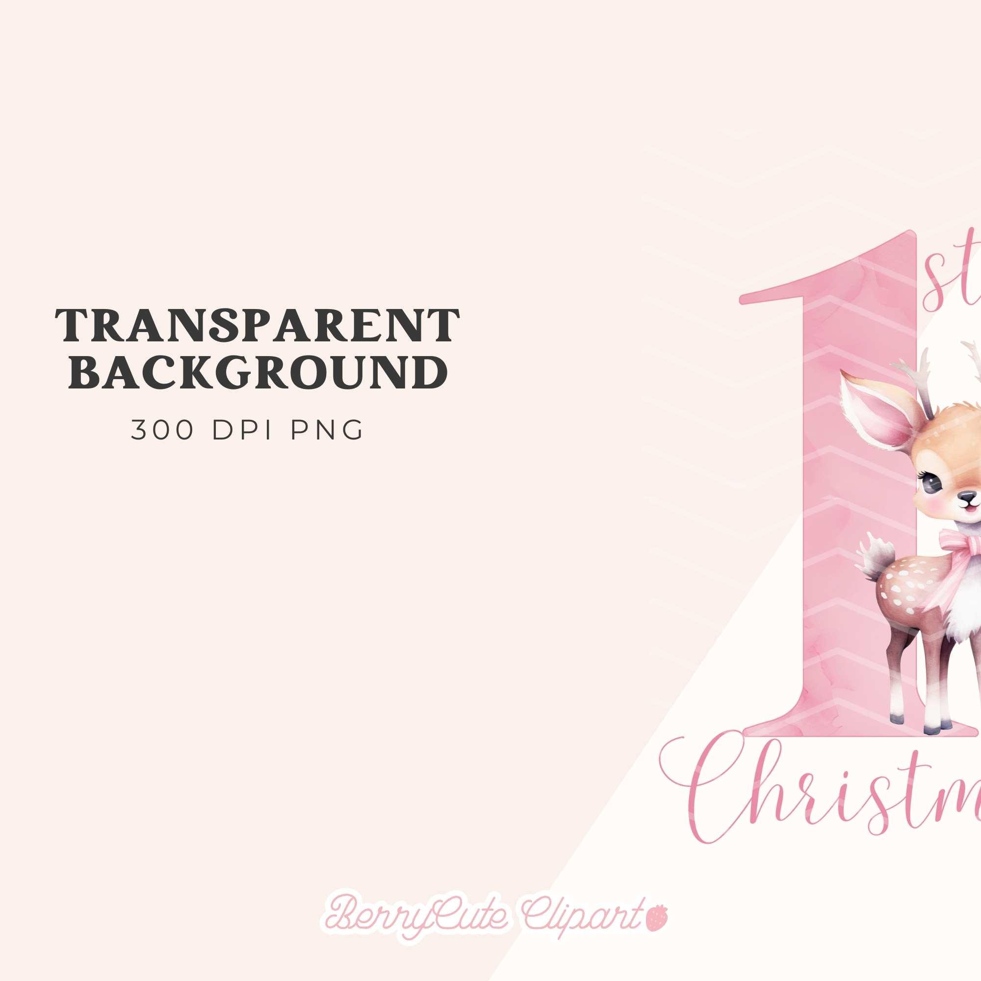 Christmas Deer Clipart, Pink Deer, 1st Christmas Clipart, Watercolor ...