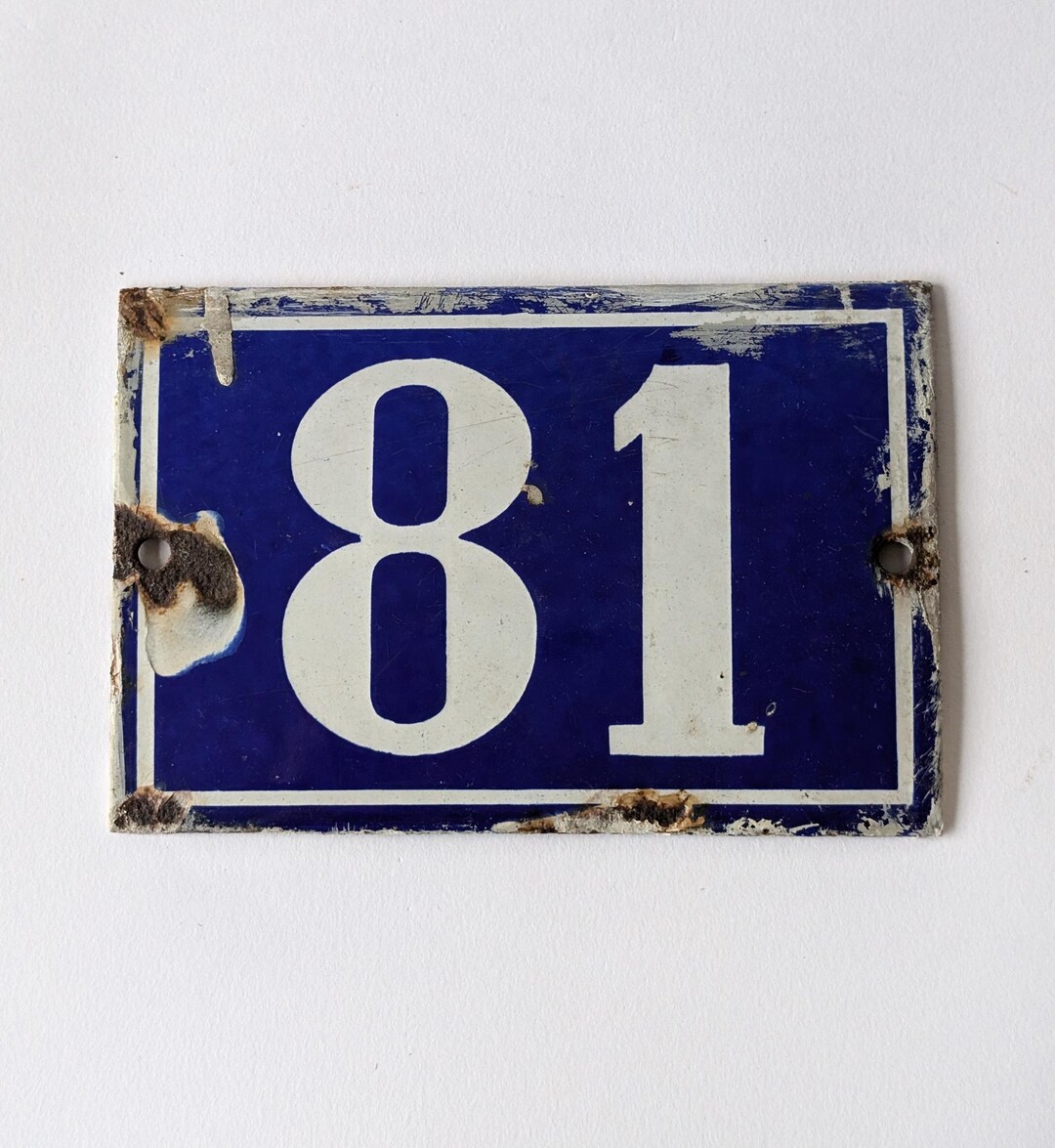 Vintage White & Blue Enamel House Number 81 - Etsy
