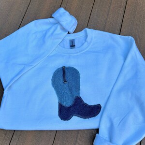 Cowboy Boot Patchwork Crewneck Denim Cowboy Boot Sweater Western ...