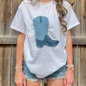 Cowboy Boot Patchwork T-shirt Jean Cowboy Boot Shirt Western Shirt ...