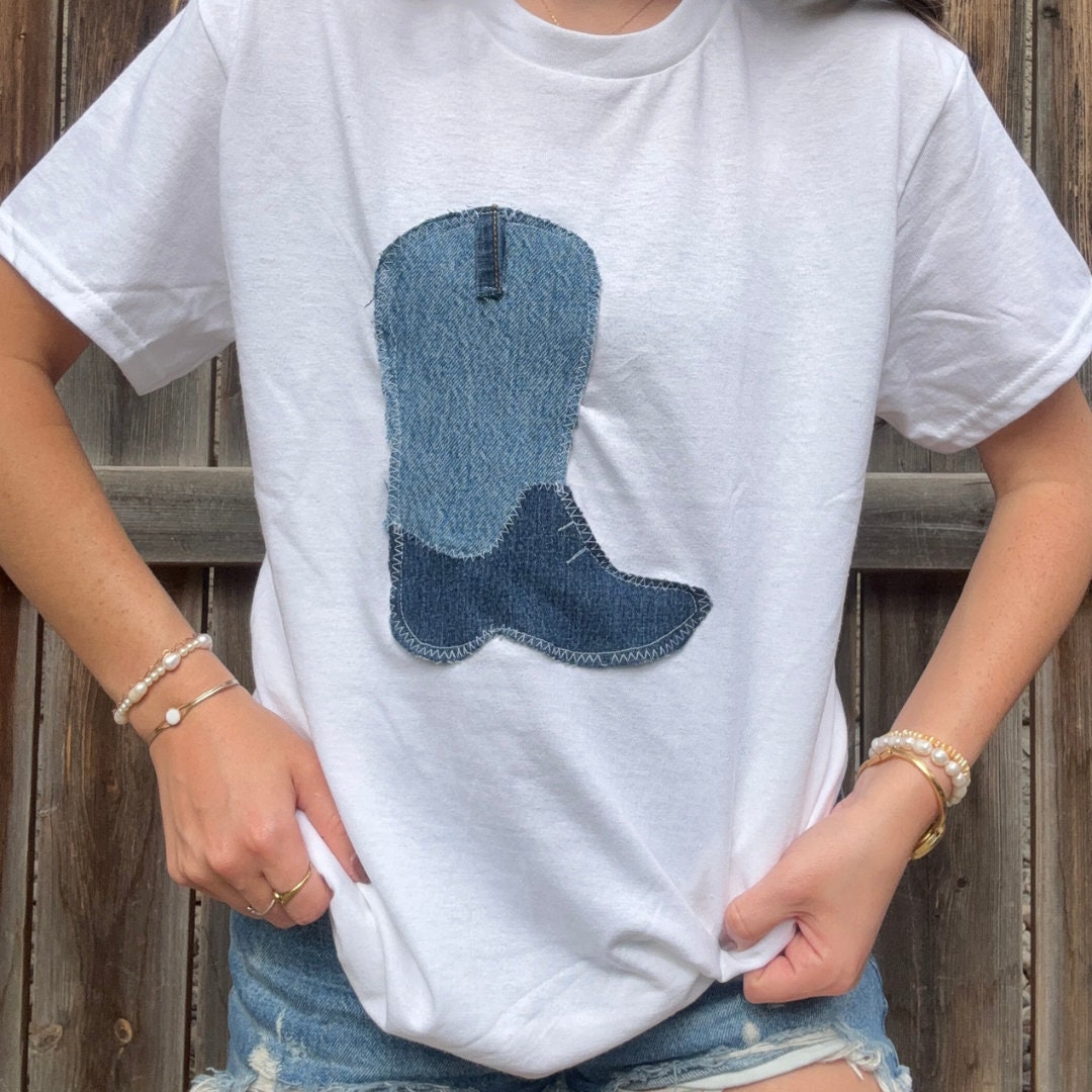 Cowboy Boot Patchwork T-shirt Jean Cowboy Boot Shirt Western Shirt ...