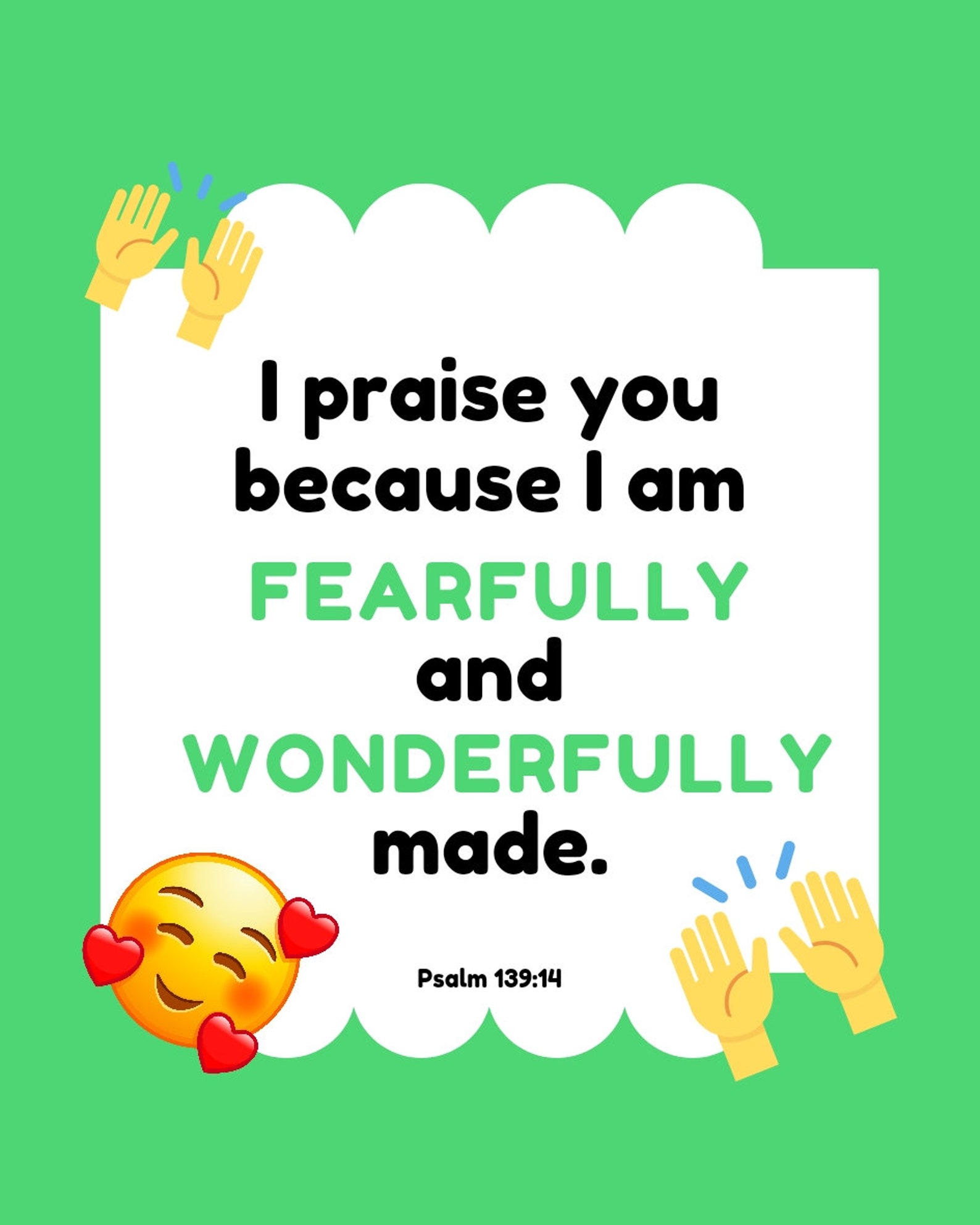 Psalm 139:14, Children's Bible Verse Poster, Kids Memory Verse ...