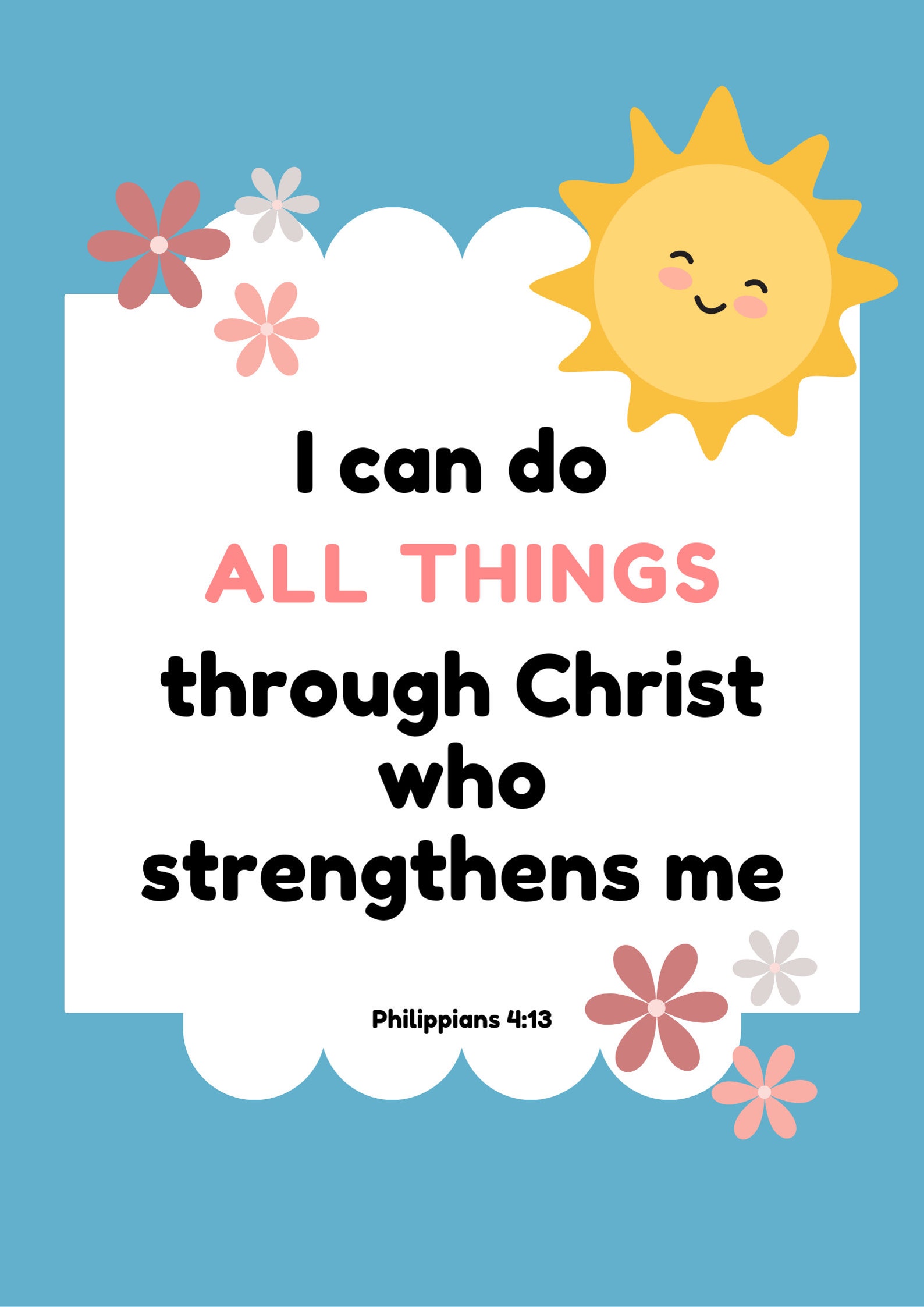 Philippians 4:13, Children's Bible Verse Poster, Kids Memory Verse, I ...