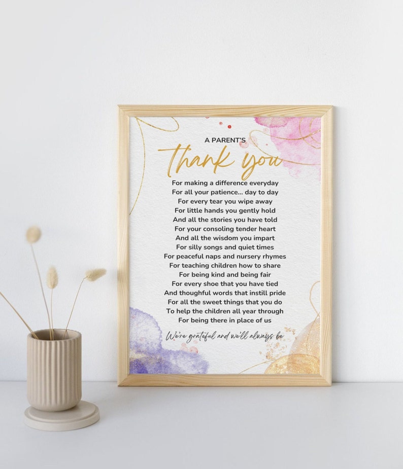 A Parents Thank You Unique Printable Nursery Primary Teaching Teacher's ...