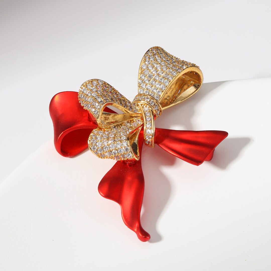 Handmade 24k Gold-plated Brass Red Gold Bow Brooch,micro-inlaid Zircon ...