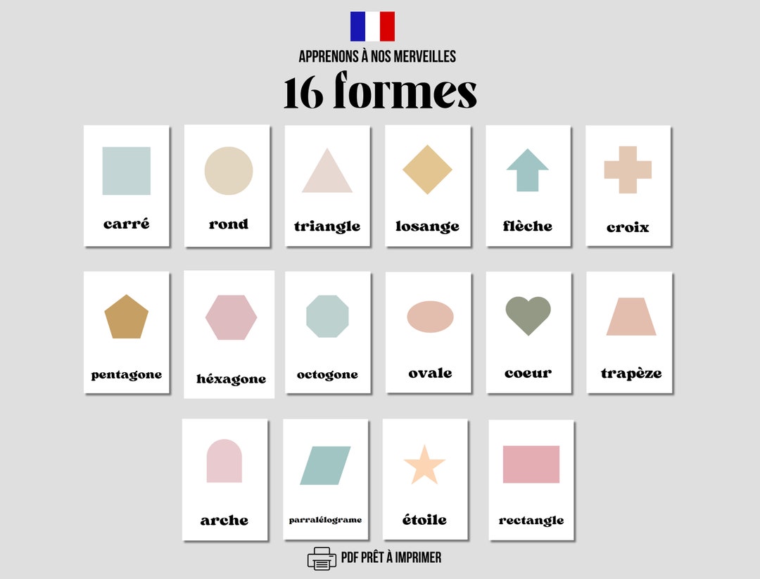 16 Shape Cards in French Educational Printable Cards, Montessori ...