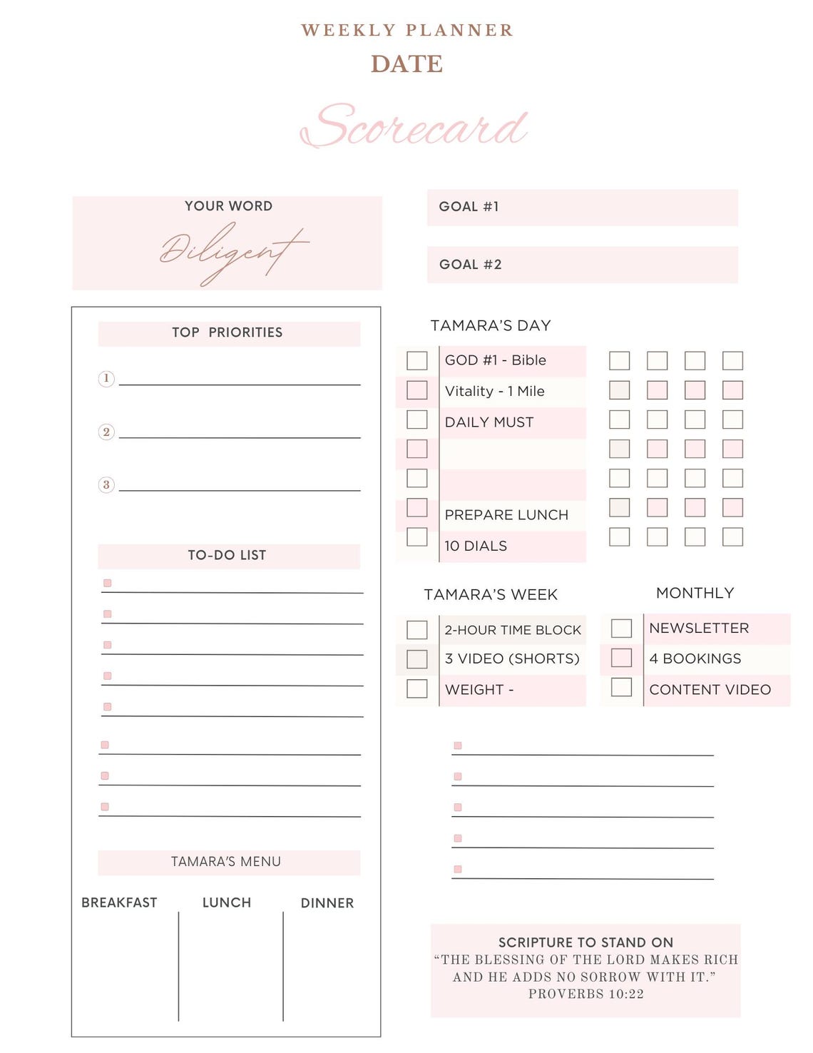 Weekly Planner - Digital Download - Scorecard - Organization ...