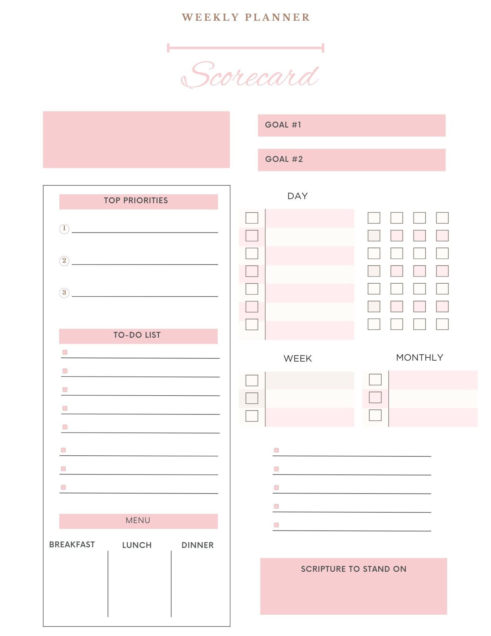 Weekly Planner - Digital Download - Scorecard - Organization ...