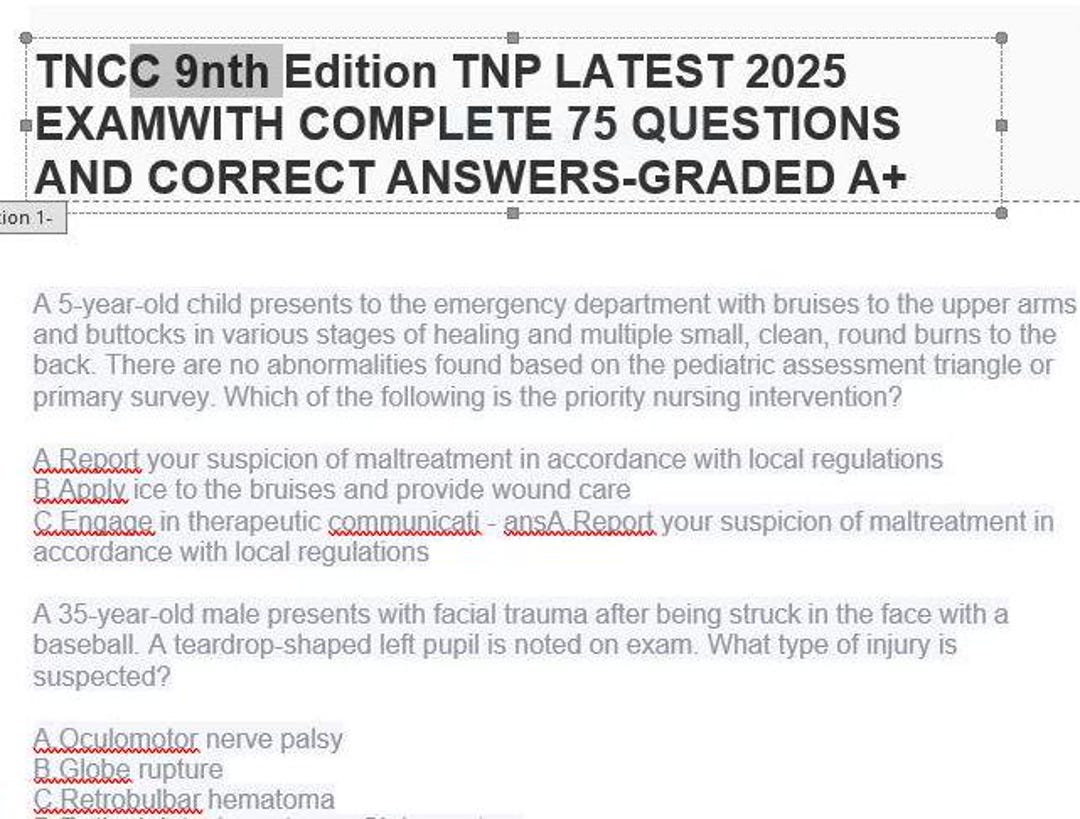 TNCC 9th Edition TPN Latest 2024-2025 Exam With Complete 75 Questions ...
