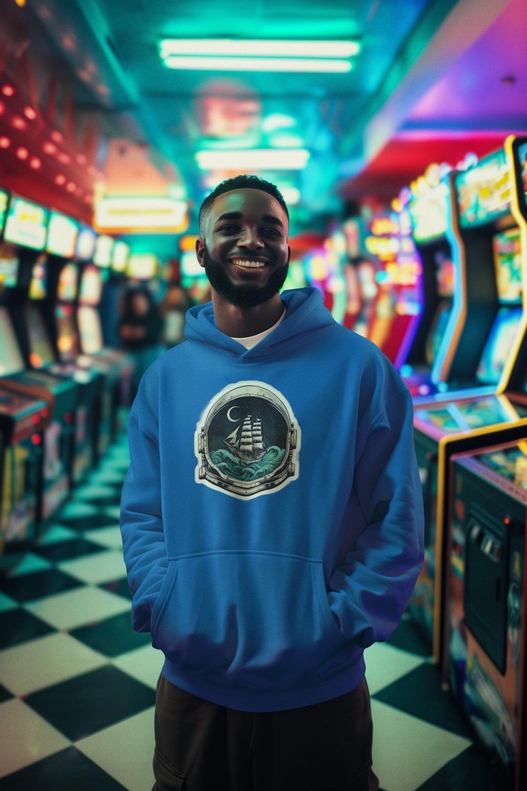 Space Helmet Sail Boat Hooded Sweatshirt, Galaxy Sailor Pullover ...