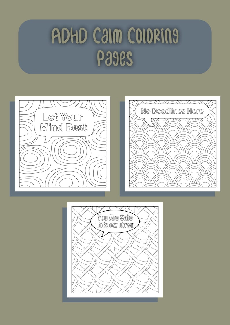 ADHD Calm Coloring Pages | Simple Self Care, Stress Relief (digital ...