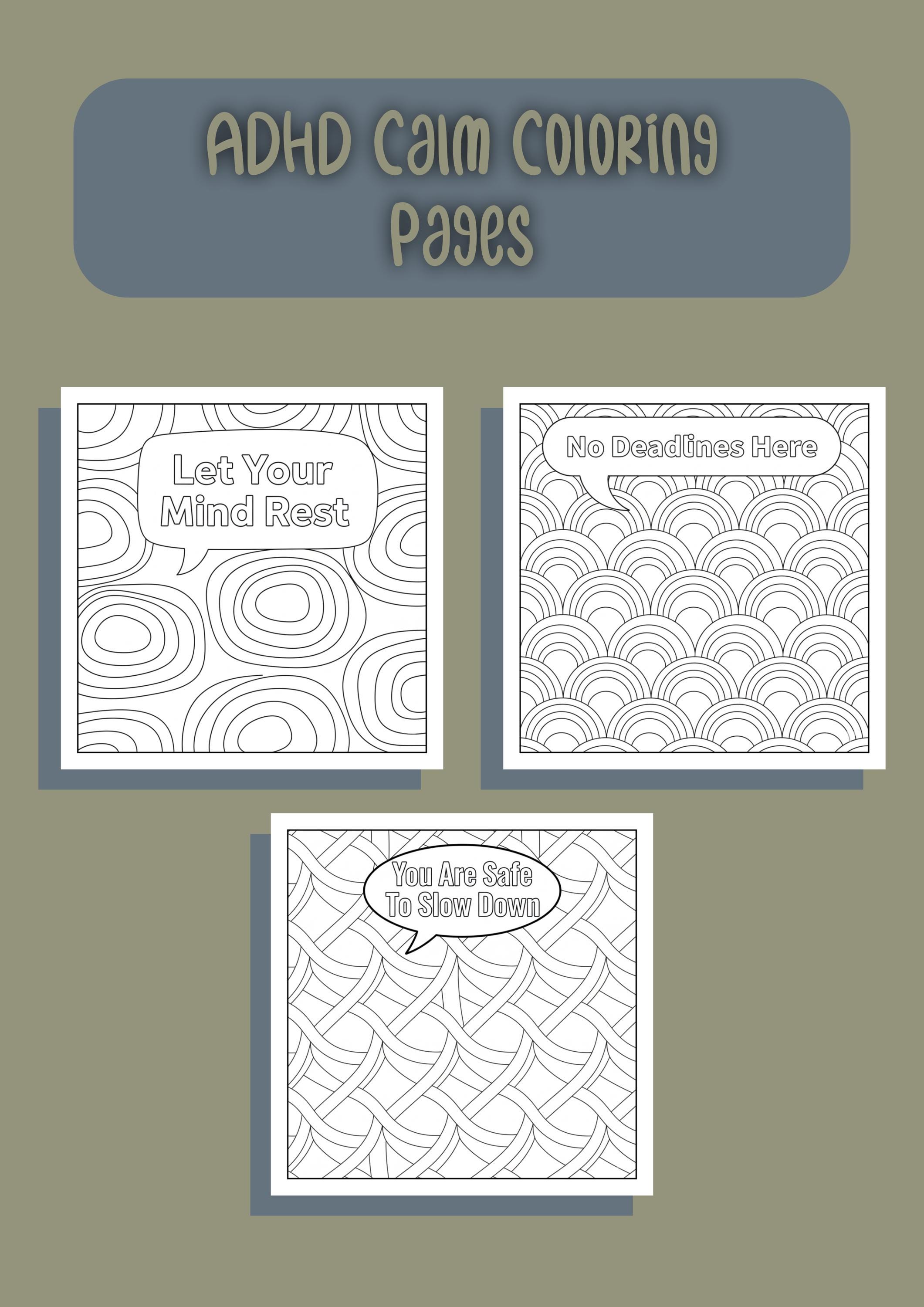 ADHD Calm Coloring Pages | Simple Self Care, Stress Relief (digital ...