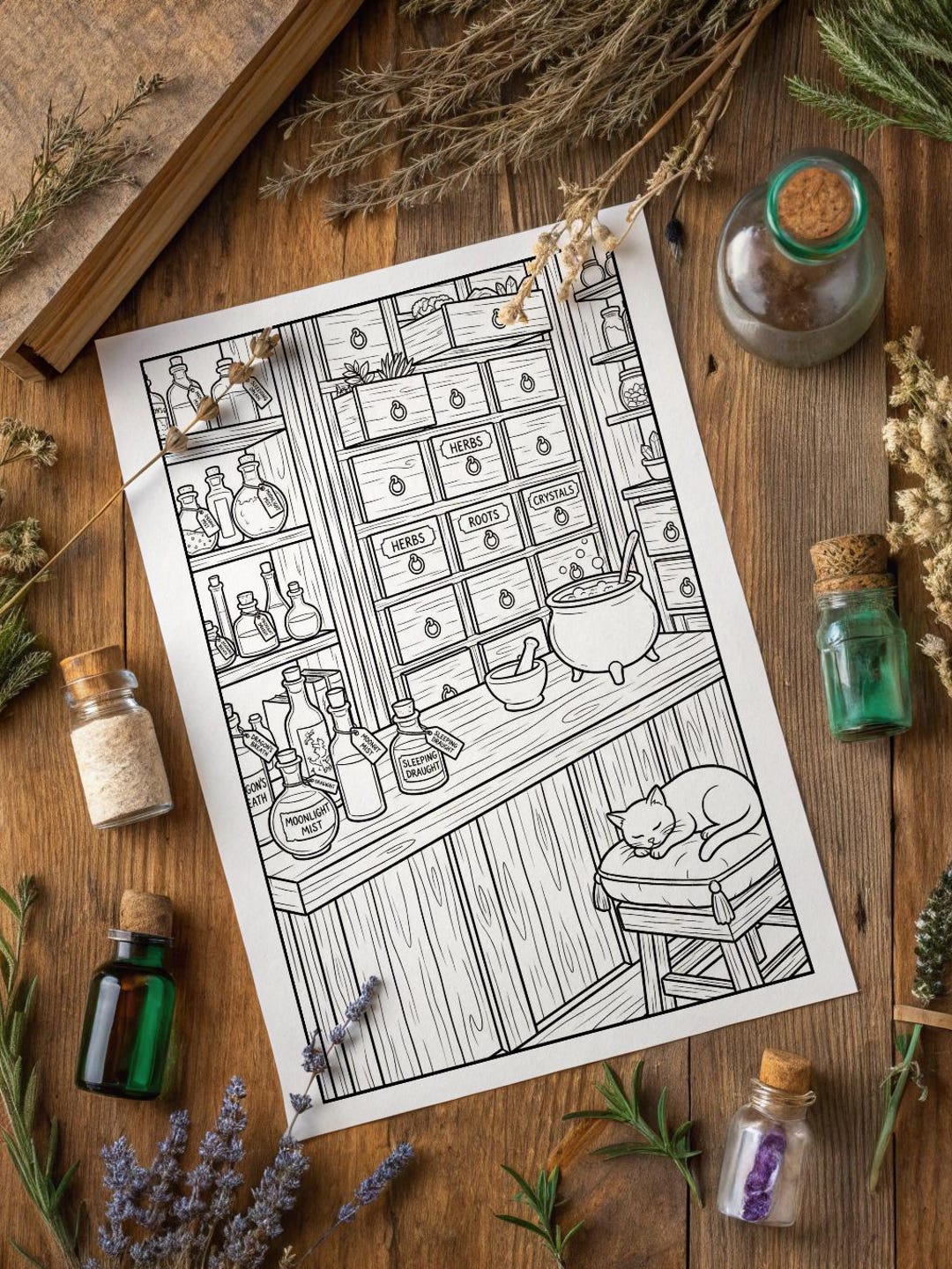 Potion Shop Coloring Pages | Cozy Fantasy Alchemy, Witchcore (PDF ...
