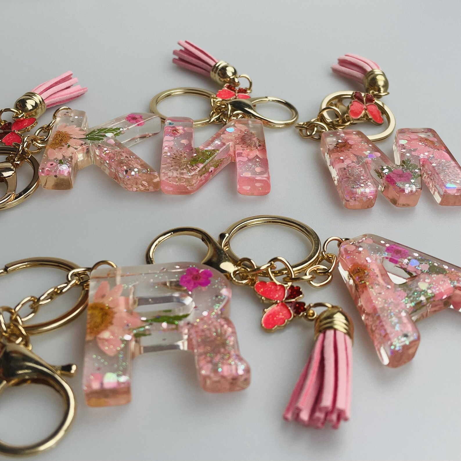 A to Z Handmade Resin Letter Key Chain,flower Series Collection Key ...