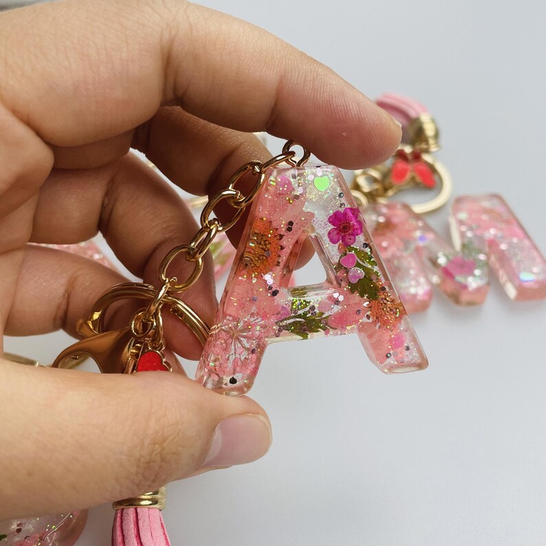 A to Z Handmade Resin Letter Key Chain,flower Series Collection Key ...