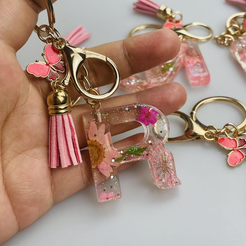 A to Z Handmade Resin Letter Key Chain,flower Series Collection Key ...