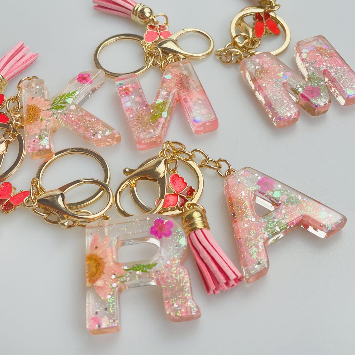 A to Z Handmade Resin Letter Key Chain,flower Series Collection Key ...