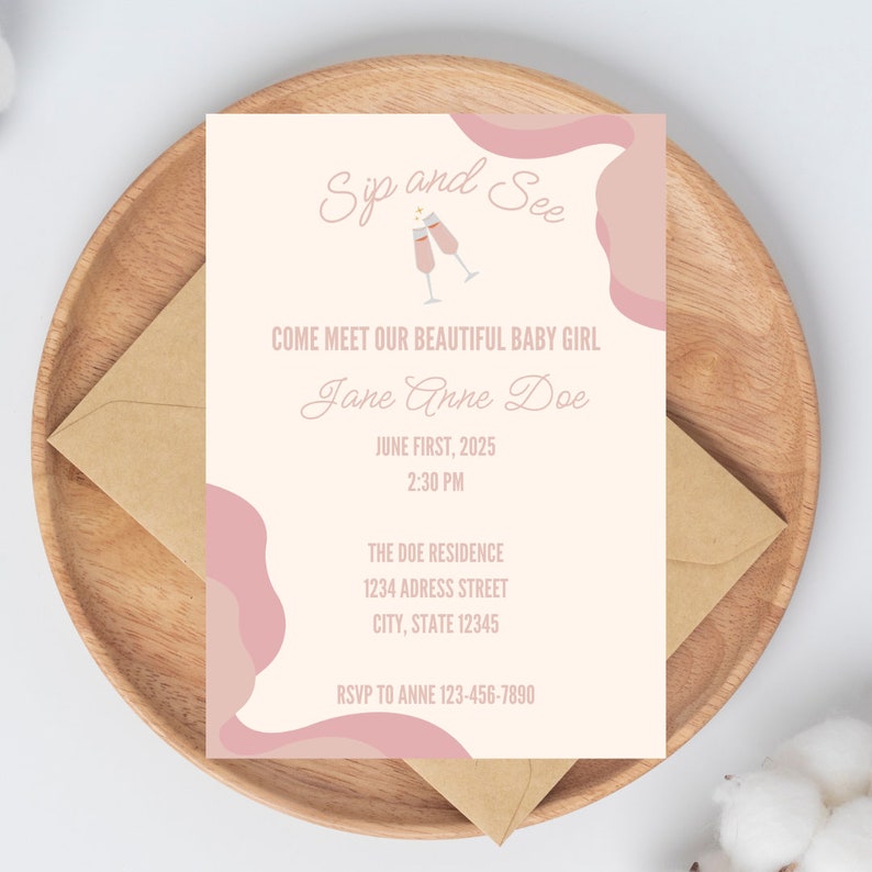 Sip and See Canva Invitation Template - Etsy