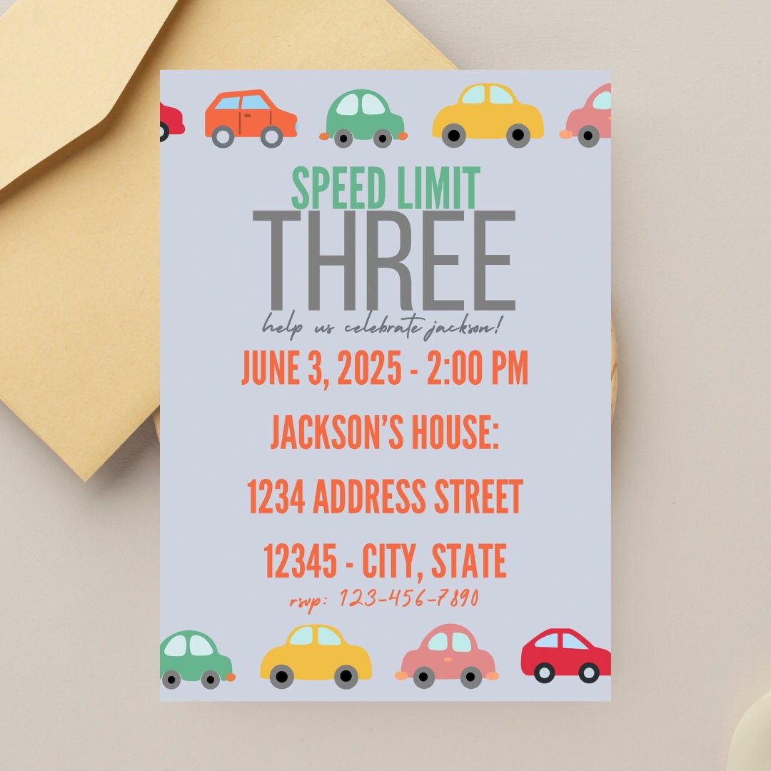 Car Themed Birthday - Canva Invitation Templates - Etsy
