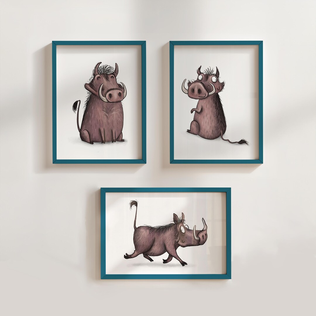 Warthog Art Print Gift Set - Unusual Animal Character Illustration ...