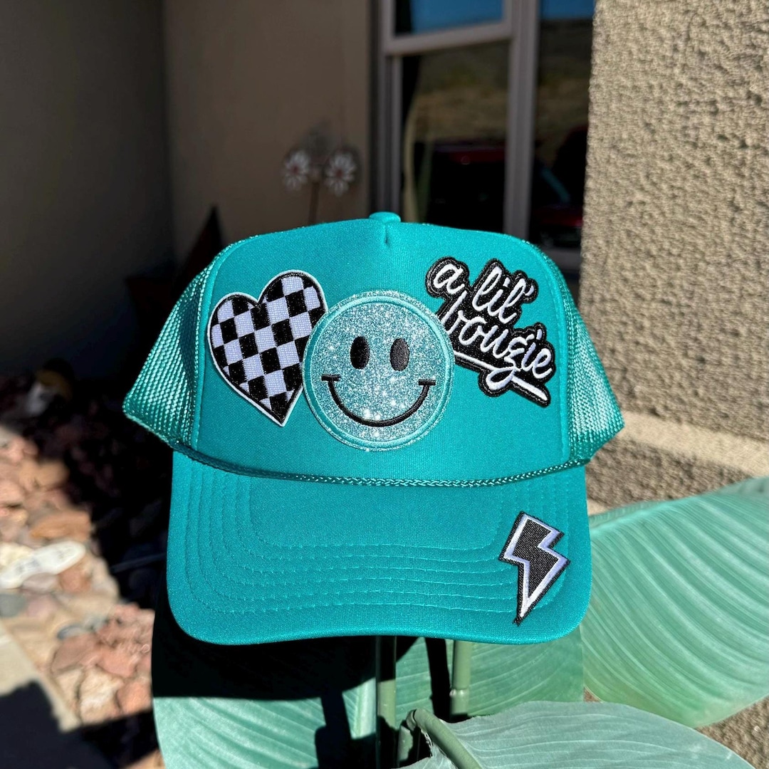 Checkered Print Patch Trucker Hat - Etsy