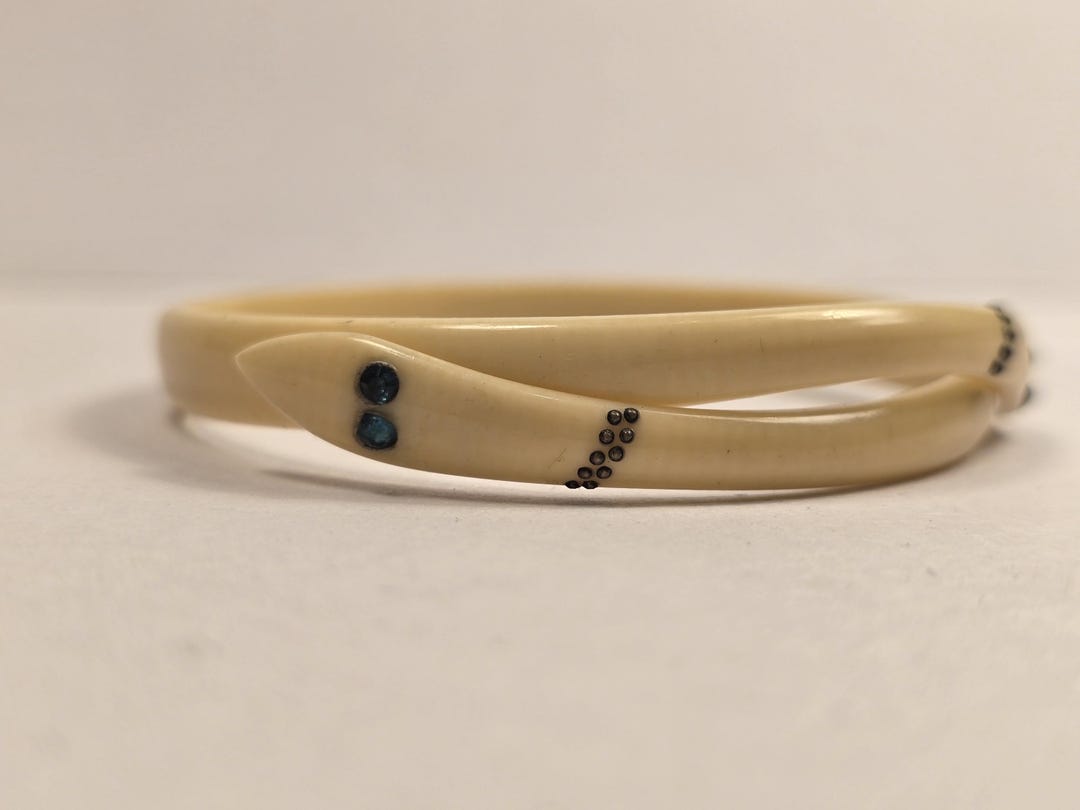 Brilliant 1920s Art Deco Serpent Snake Bangle With Turquoise Rhinestone ...