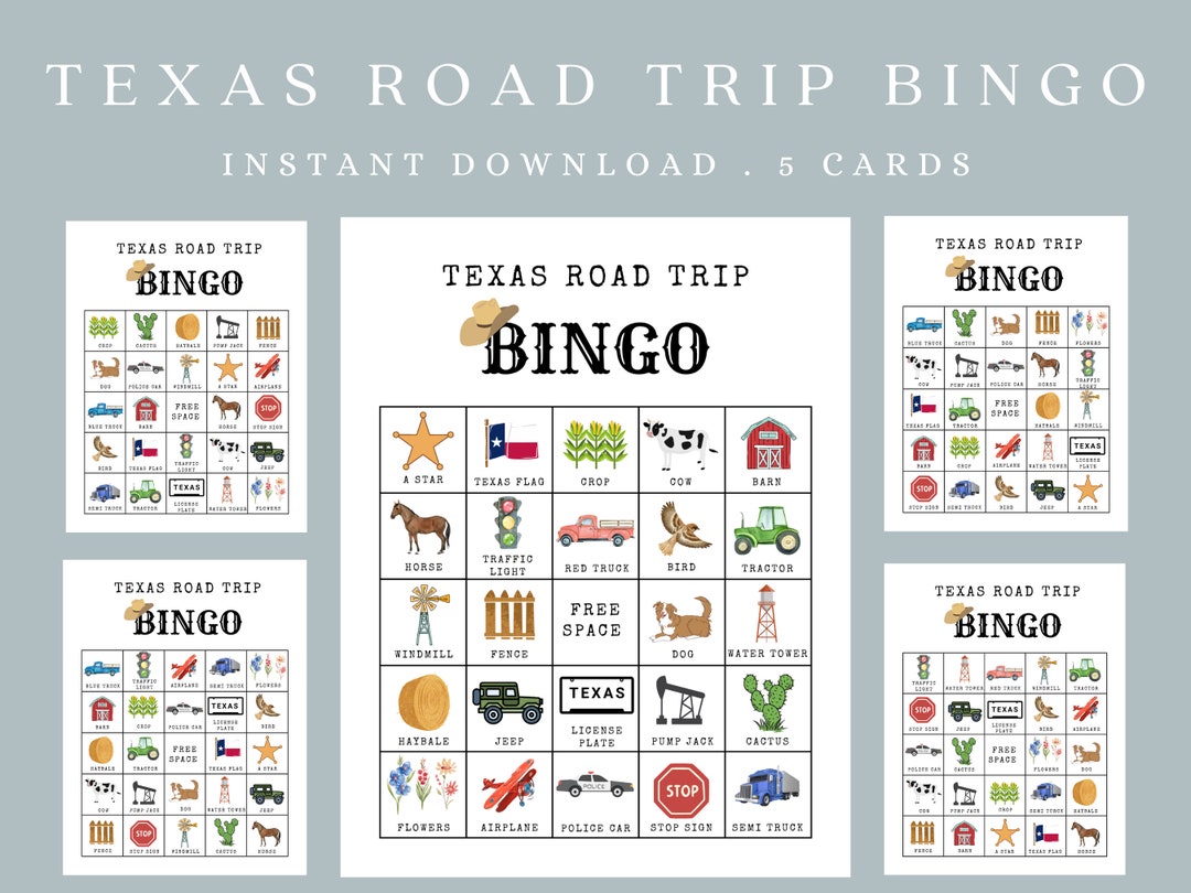 Texas Road Trip Bingo Printable, Instant Download, Texas Vacation Games ...