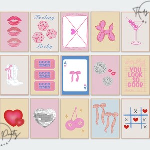 Set of 15 Trendy Prints Pink, Blue, and Yellow Posters, Preppy Wall Art ...