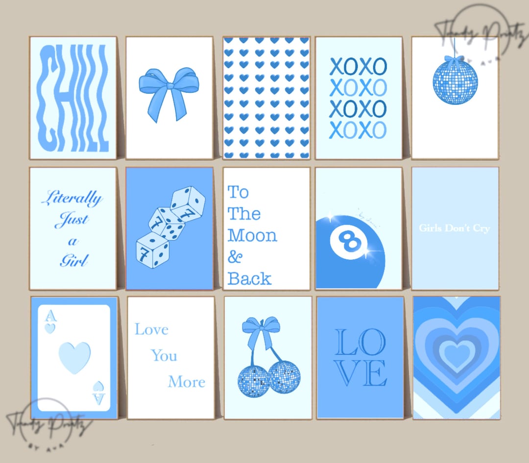 Trendy Blue Wall Art Decor 15 Bundle Prints Preppy Room Decor, Preppy ...